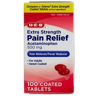 H-E-B Extra Strength Pain Relief Acetaminophen Coated Tablets - 500 mg ...