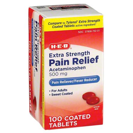 H-E-B Pain Relief Extra Strength Acetaminophen 500 mg Easy Tabs, 100 ct ...
