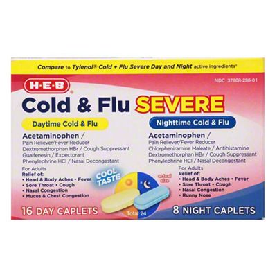 H-E-B Daytime + Nighttime Severe Cold & Flu Caplets - Cool Taste, 24 ct ...