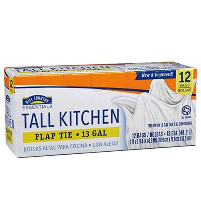 Hill Country Essentials Tall Kitchen Flap Tie Trash Bags, 13 Gallon, 12 ...