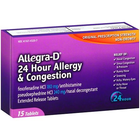 Allegra -D 24 Hour Original Prescription Strength Fexofenadine HCI 180 ...
