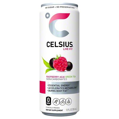 Celsius Zero Sugar Energy Drink - Raspberry Acai Green Tea, 12 oz ...