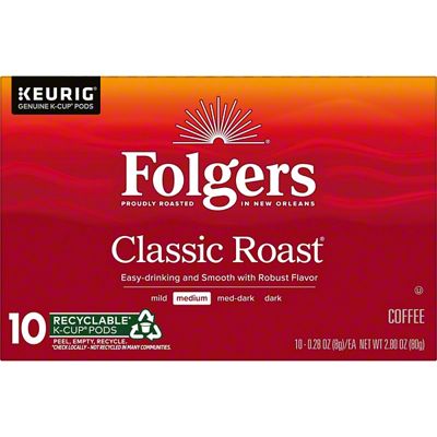 Folgers Classic Roast Medium Roast Single Serve Coffee K Cups, 10 ct ...