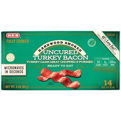 H-E-B Fully Cooked Hardwood Smoked Uncured Turkey Bacon Slices, 3 oz ...