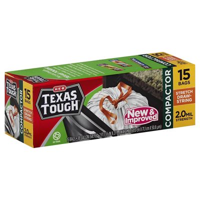 H-E-B Texas Tough Stretch Drawstring Compactor 18 Gallon Trash Bags, 15 ...