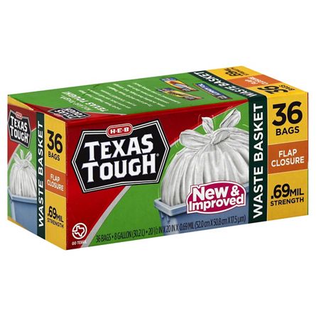 H-E-B Texas Tough Flap Closure Waste Basket 8 Gallon Trash Bags, 36 ct ...