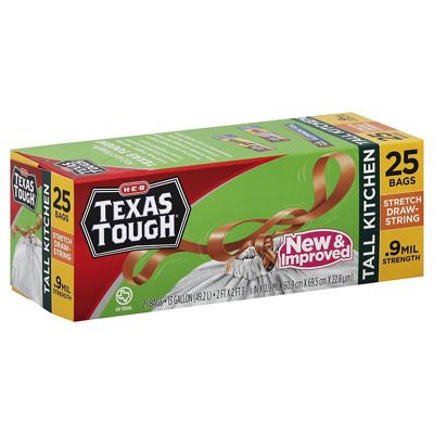 H-E-B Texas Tough Stretch Drawstring Tall Kitchen 13 Gallon Trash Bags ...