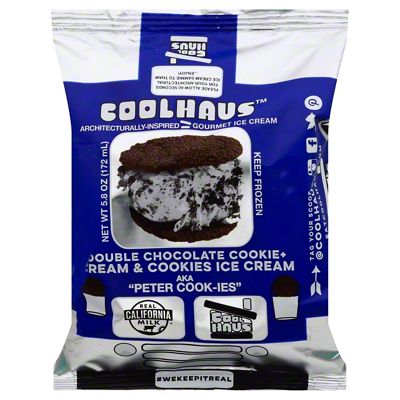 CoolHaus Cookies & Cream Double Chocolate Ice Cream Sandwich, 5.2 oz ...