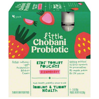Chobani Probiotic Low-Fat Strawberry Yogurt Pouches, 4 ct | Central ...