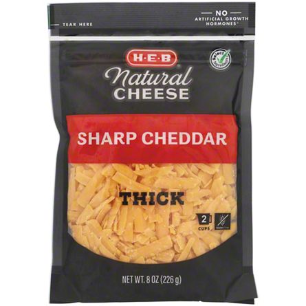 H-E-B Select Ingredients Sharp Cheddar Cheese, Thick Shredded, 8 oz ...