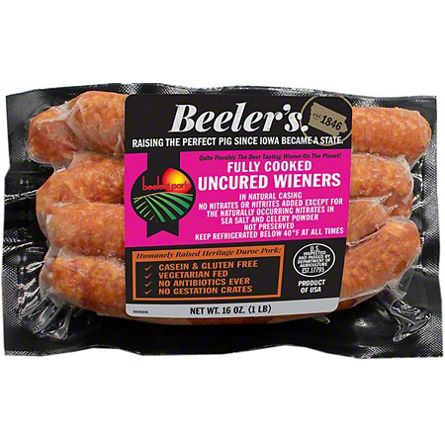 Beeler's All-natural Fully Cooked Uncured Pork Wiener, 12 oz | Central ...