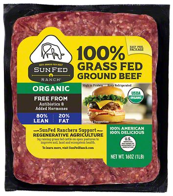 Sunfed Ranch Organic Grass Fed Ground Beef - 80% Lean 20% Fat, 16 oz ...