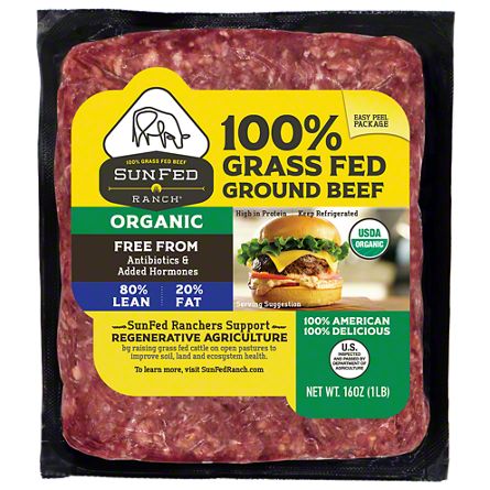 Sunfed Ranch Organic Grass Fed Ground Beef - 80% Lean 20% Fat, 16 oz ...