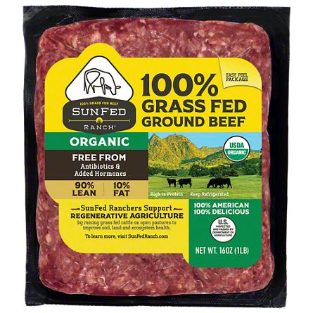 Sunfed Ranch Organic Grass Fed Ground Beef - 90% Lean 10% Fat, 16 oz ...