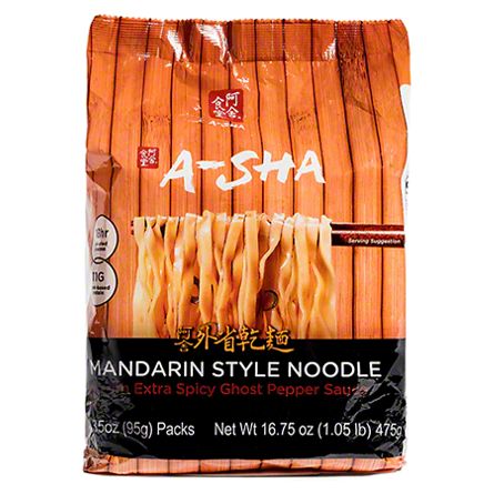 A-Sha Mandarin Styler Noodles with Extra Spicy Ghost Pepper Sauce, 5 pk ...