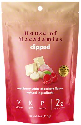 House of Macadamias White Chocolate Raspberry Dipped Macadamia Nuts, 4 ...