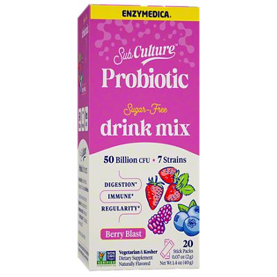 Enzymedica SubCulture Probiotic Drink Mix Stick Packs - Berry Blast, 20 ...