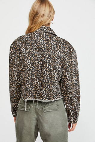 Cheetah Printed Cropped Denim Jacket | Free People