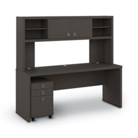 Alpine Office Credenza Desk w/ Hutch & 3-Drawer Mobile File - BUEC-CDHT ...