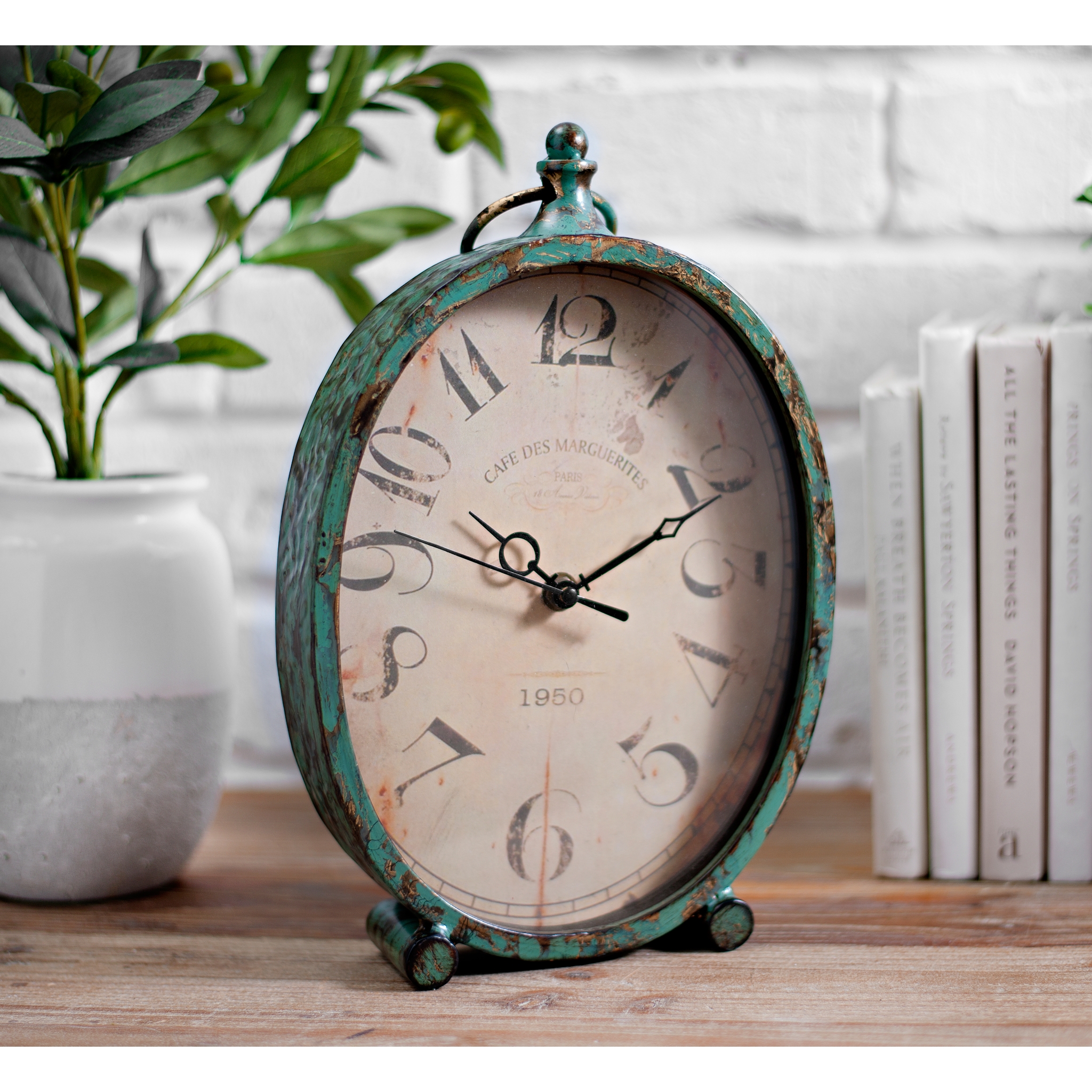 Distressed Turquoise Tabletop Clock | Kirklands
