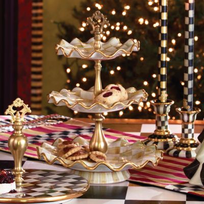 MacKenzie-Childs | Parchment Check Three Tier Sweet Stand