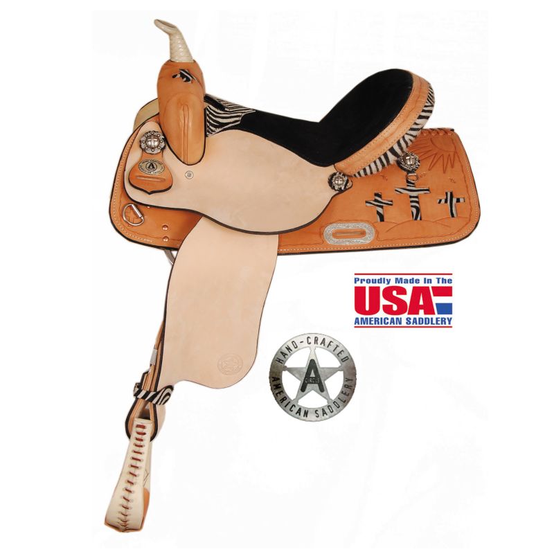 American Saddlery Zebra Cross Barrel Saddle - StateLineTack.com