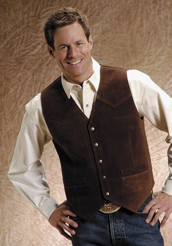 Roper Mens Suede Vest M Brown - StateLineTack.com