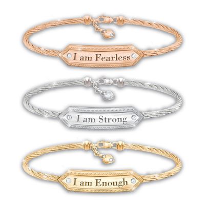 I Am Womens Twisted Cable Bracelet Set Featuring Engraved Inspirational ...