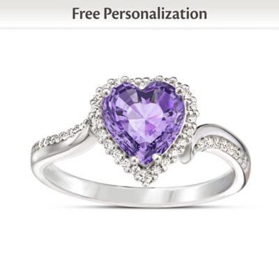 The Heart Of You Womens Personalized Heart-Shaped Crystal Birthstone Ring