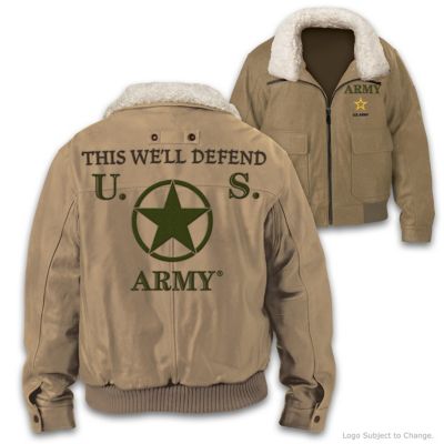 U.S. Army This Well Defend Mens 100% Cotton Twill Khaki Bomber Jacket ...