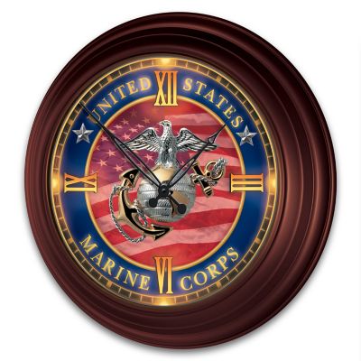 USMC Outdoor Illuminated Atomic Wall Clock Featuring A Glass-Encased ...