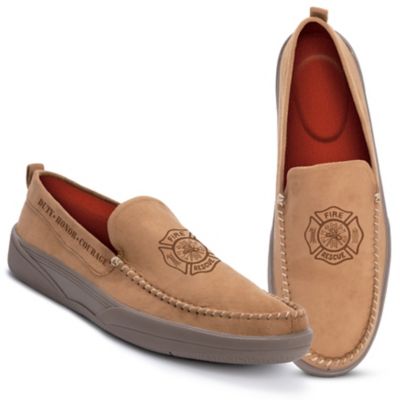 Firefighters Honor Mens Firefighter Tan-Color Faux Suede Slip-On Shoes ...