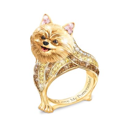 Best In Show Engraved 18K Gold-Plated Pomeranian Ring of Bradford Exchange