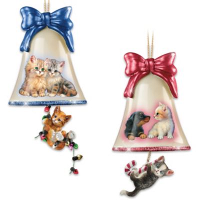 Hand-Painted Purrfect Holiday Glass Bell Ornament Collection of ...