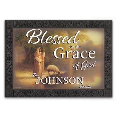 Our Blessed Home Personalized Welcome Mats With Jesus Art