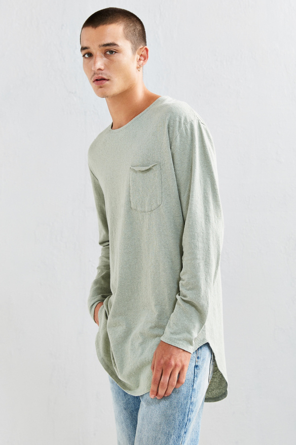 Nubby Linen Curved Hem Long Sleeve Tee | Urban Outfitters