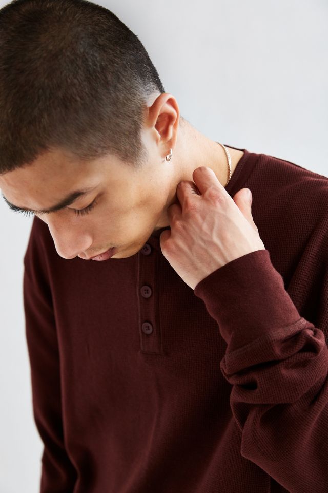 UO Nelson Waffle Thermal Henley Long Sleeve Tee | Urban Outfitters