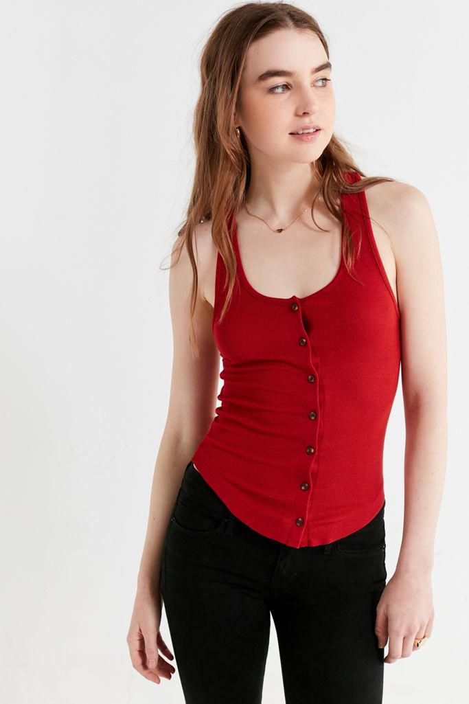 Out From Under Slinky Ribbed Button Tank Top | Urban Outfitters