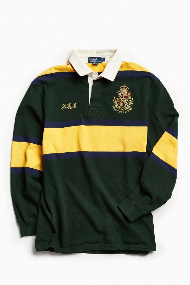 Vintage Polo Ralph Lauren Green + Yellow Rugby Shirt | Urban Outfitters