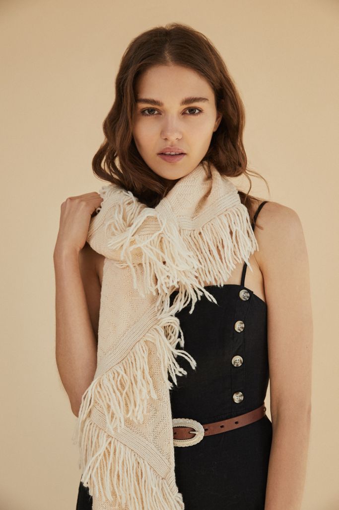 Patchwork Fringed Knit Scarf | Urban Outfitters