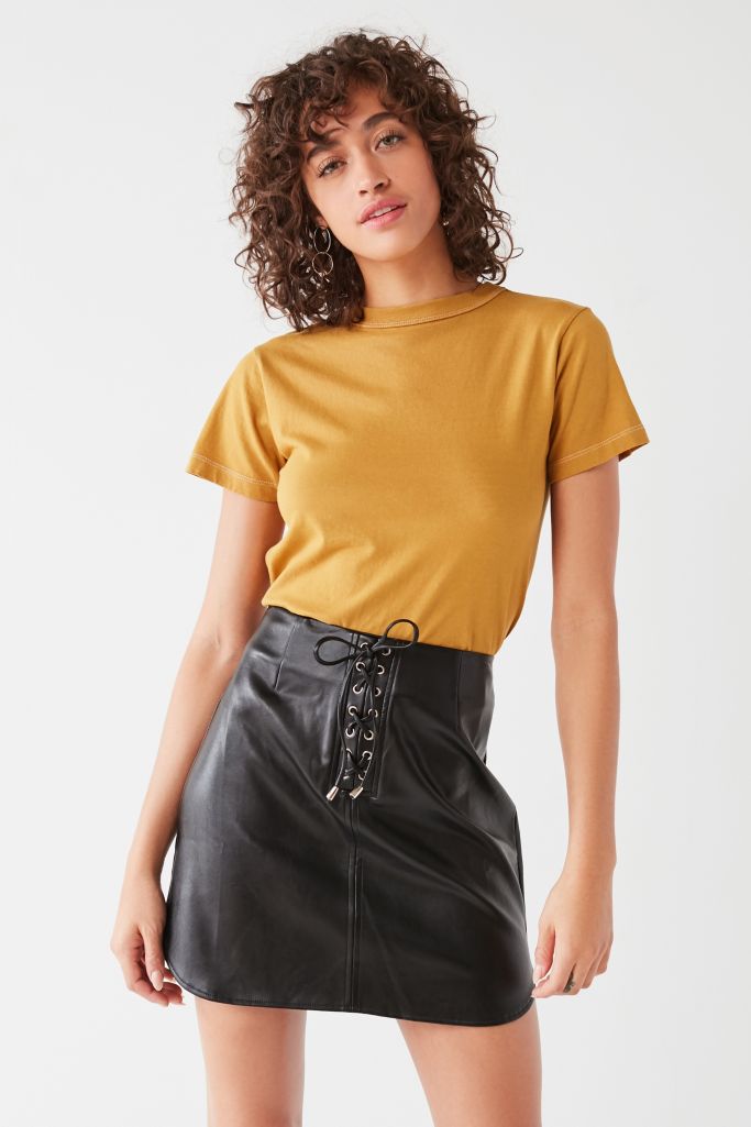 Uo Faux Leather Lace Up Mini Skirt Urban Outfitters