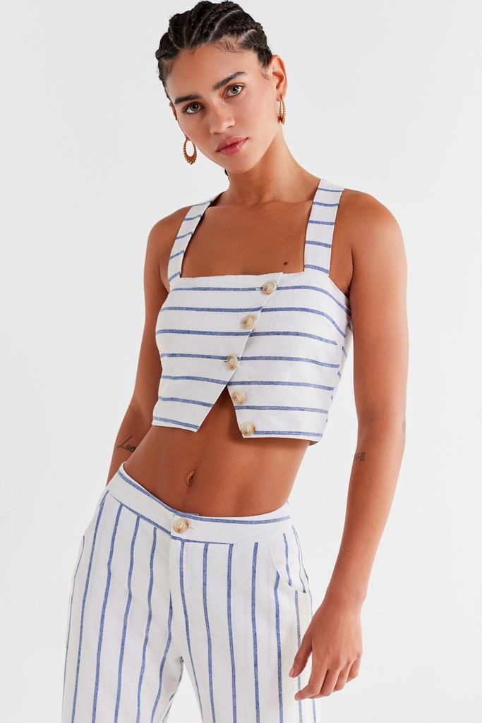 Lucca Couture Emory Striped Button-Down Cropped Top | Urban Outfitters