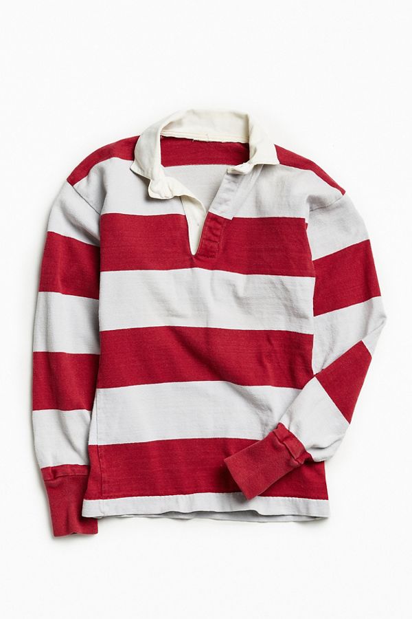 Vintage Grey + Raspberry Stripe Rugby Shirt | Urban Outfitters