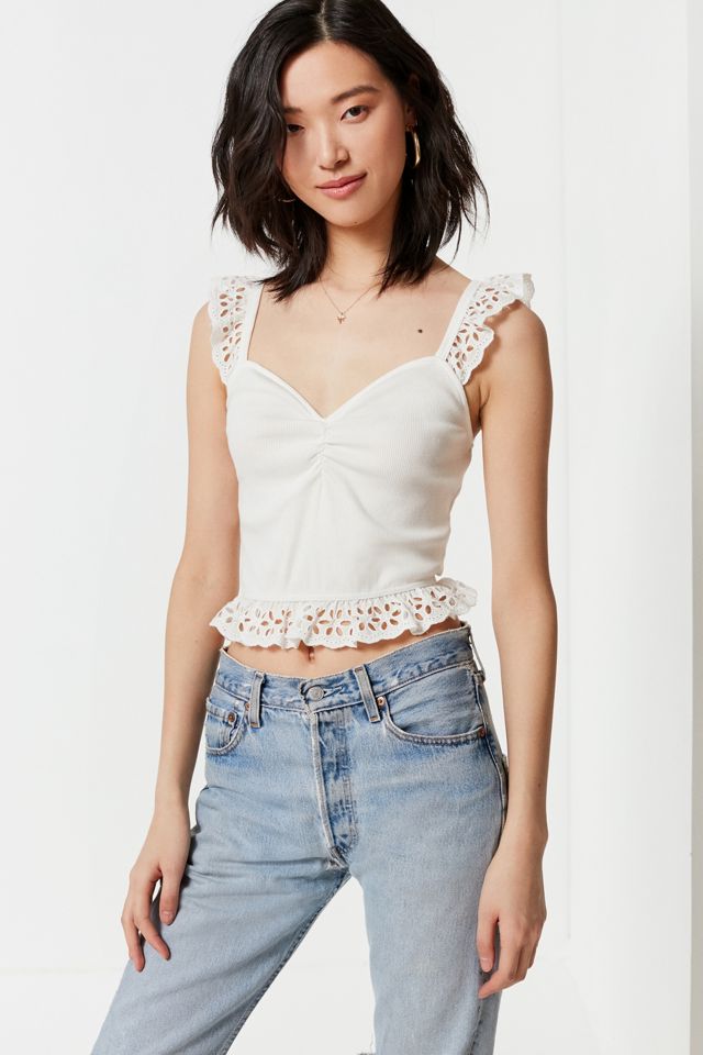 UO Eyelet Flutter Cropped Tank Top | Urban Outfitters