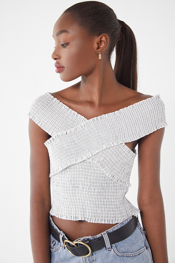 UO Smocked Cross-Neck Top | Urban Outfitters