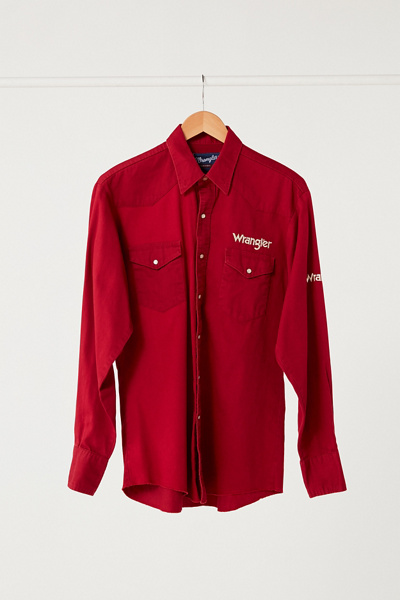 Vintage Wrangler Burgundy Embroidered Logo Button-Down Shirt | Urban ...