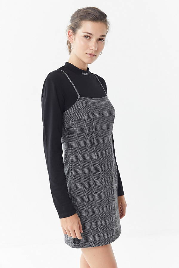 Saylor Plaid Straight-Neck Bodycon Dress | Urban Outfitters