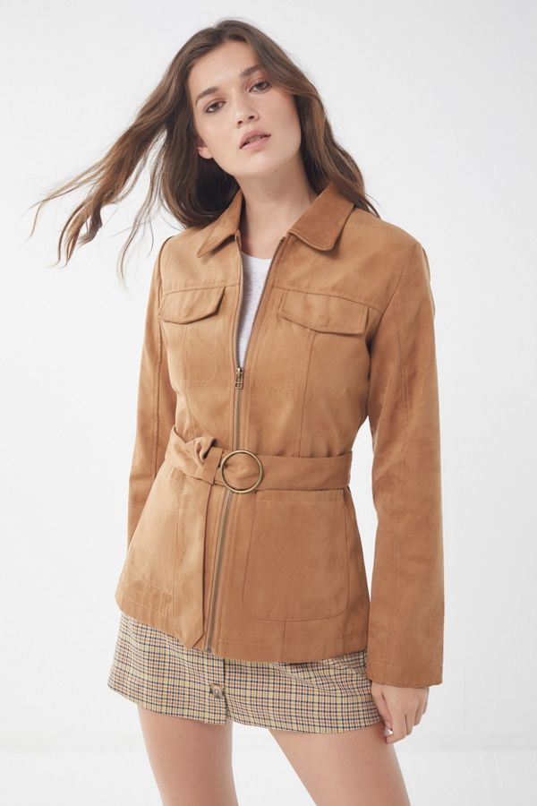 UO Faux Suede Belted Safari Jacket | Urban Outfitters