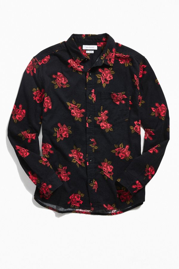 UO Long Sleeve Patterned Flannel Shirt | Urban Outfitters