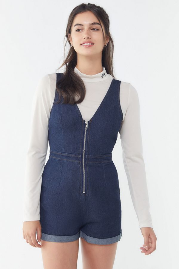 UO Denim Zip-Front Romper | Urban Outfitters